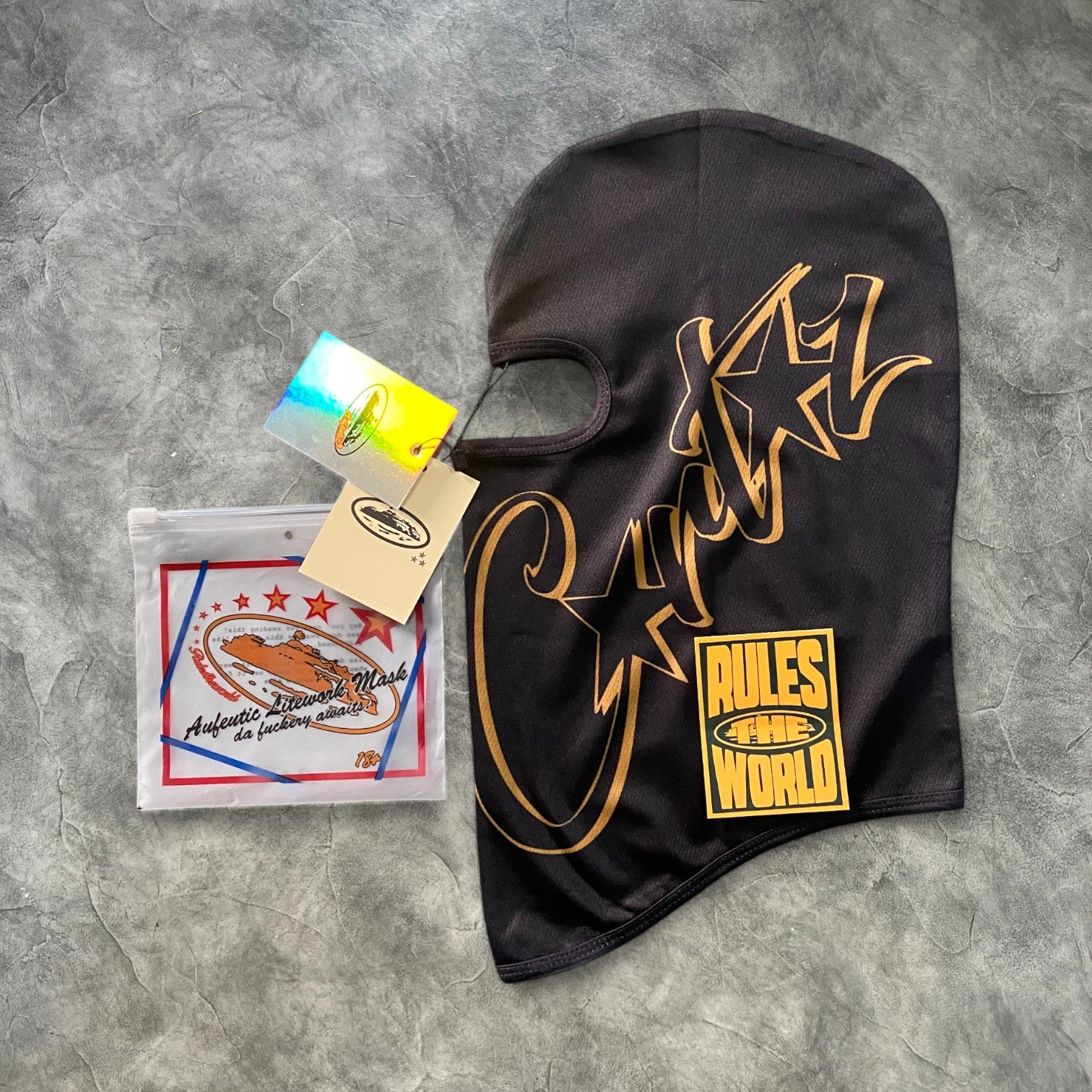 Corteiz Rules The World Ski Mask Black/Yellow – Vaulted